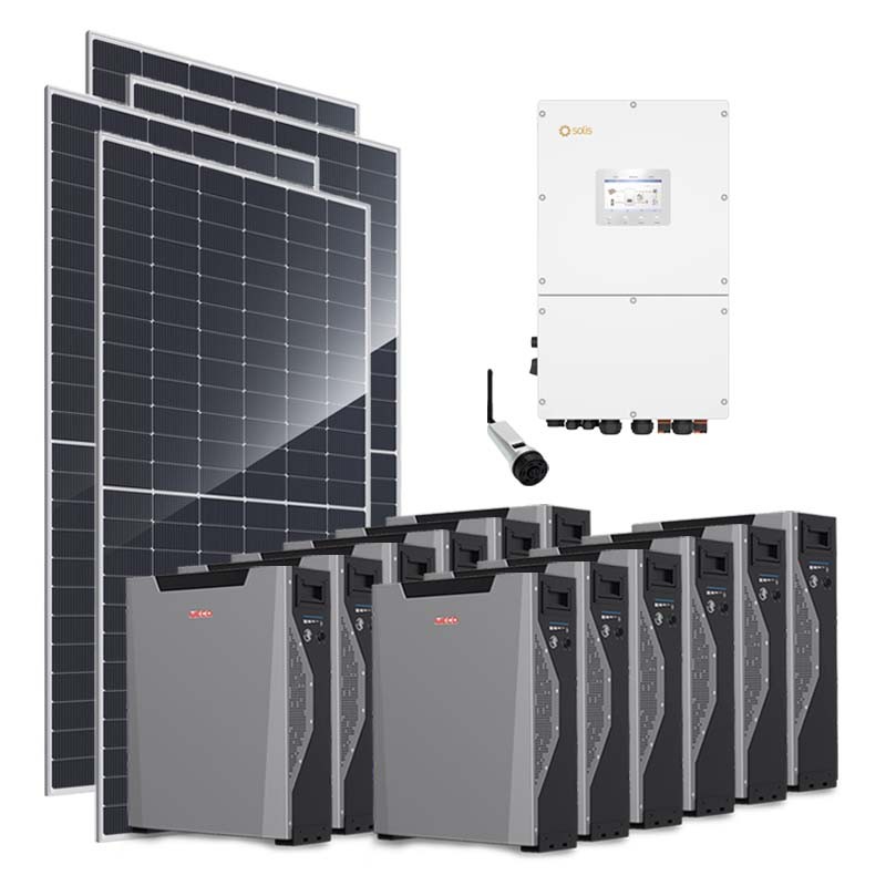 Kit fotovoltaico trifase 50400W inverter 50kW Solis batteria al litio 64.44kWh Weco 5k3 XP ...